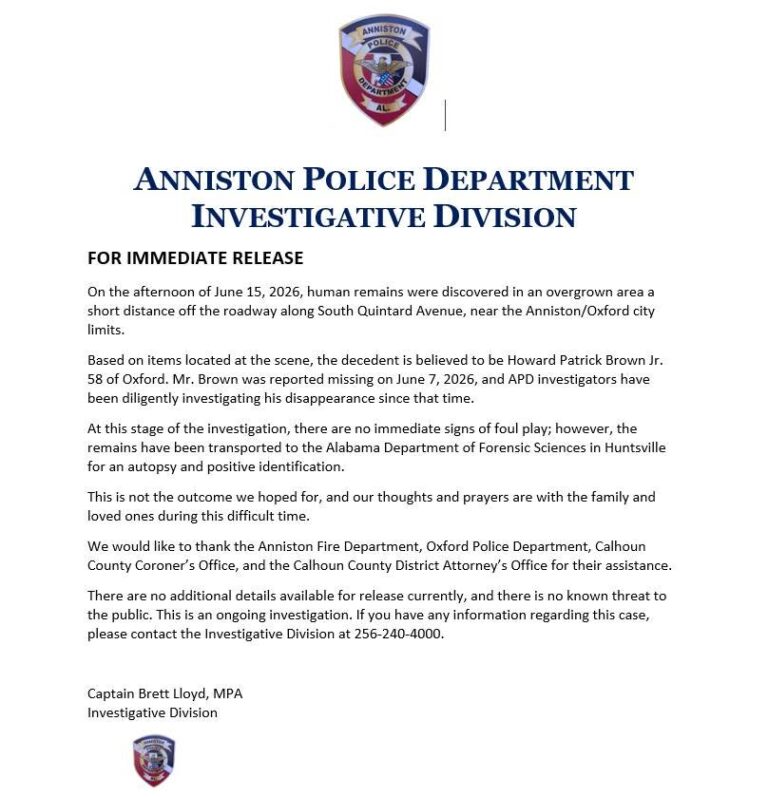 Human Remains Found Near Anniston-Oxford City Limits; Missing Oxford ...